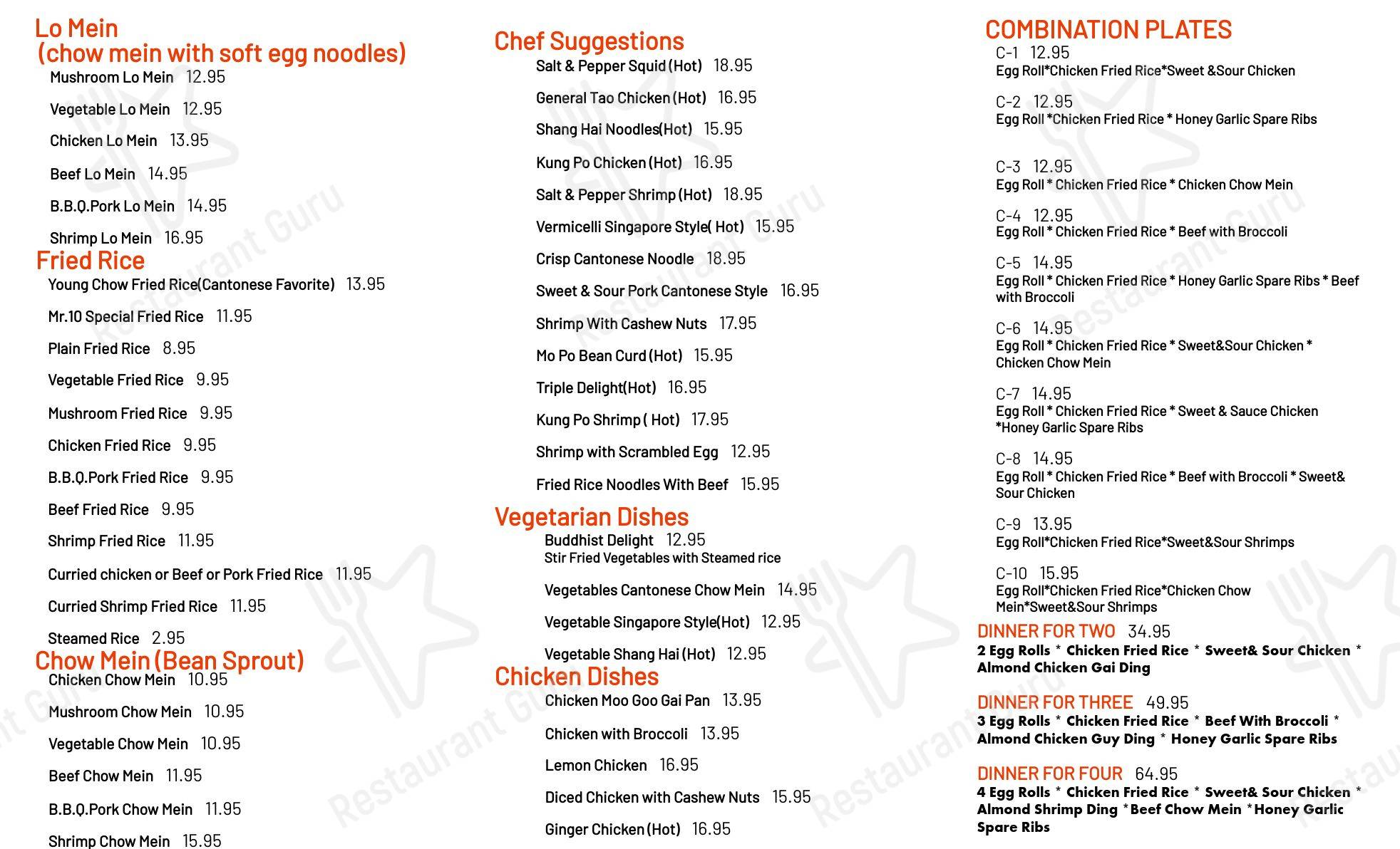 Menu at Mr.10 restaurant Truro NS, Truro