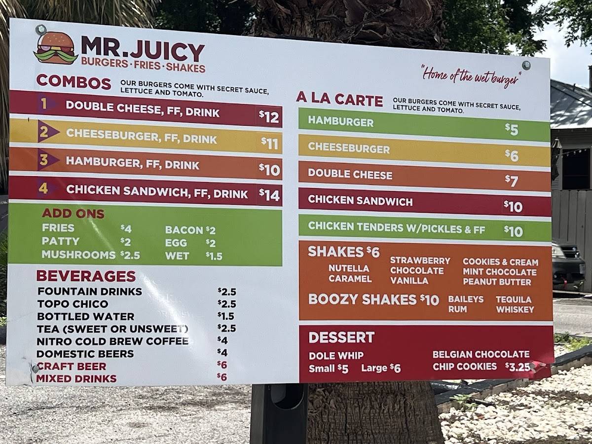 Menu at Mr Juicy restaurant, San Antonio, San Pedro Ave
