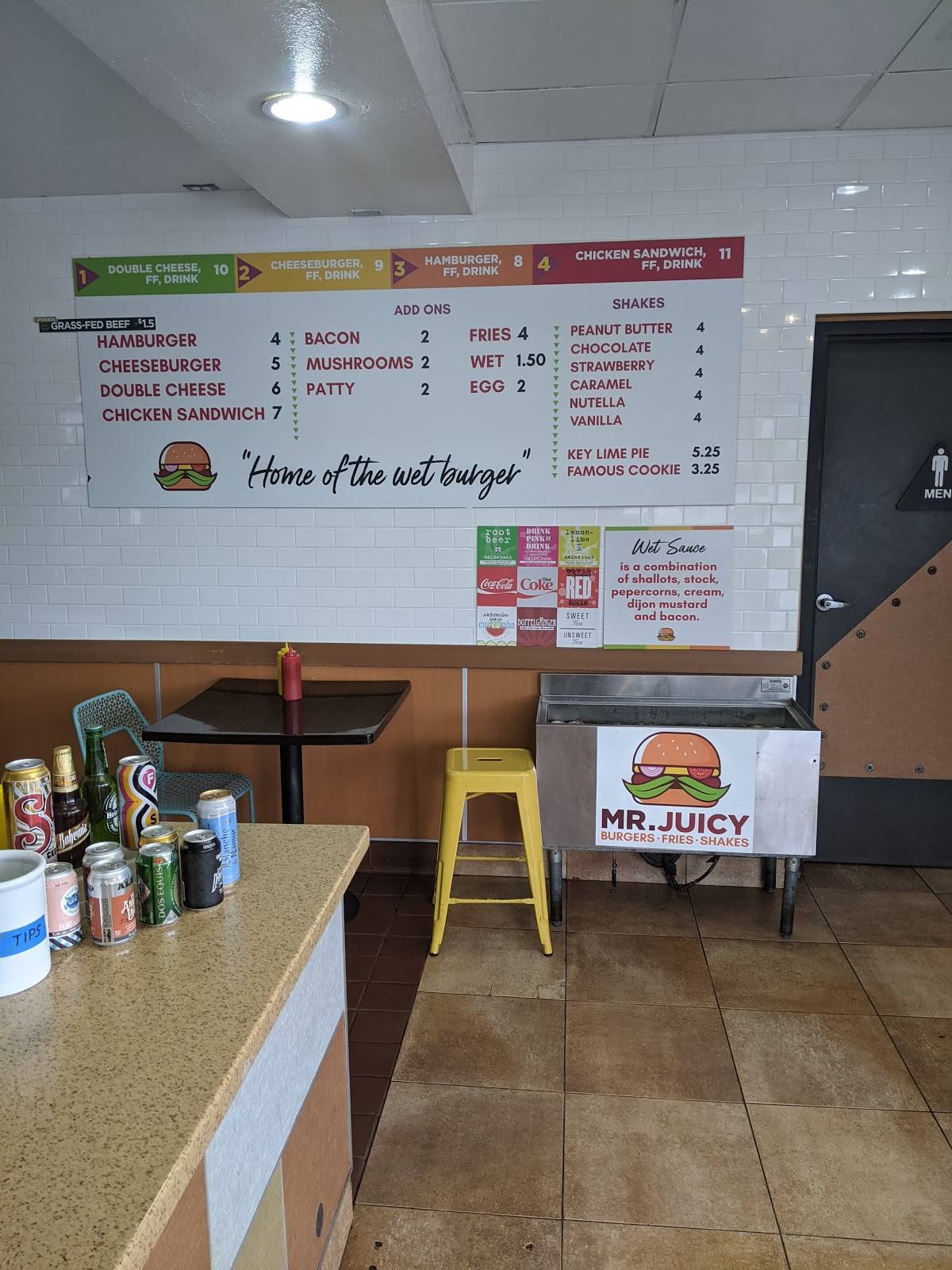 Menu at Mr Juicy restaurant, San Antonio