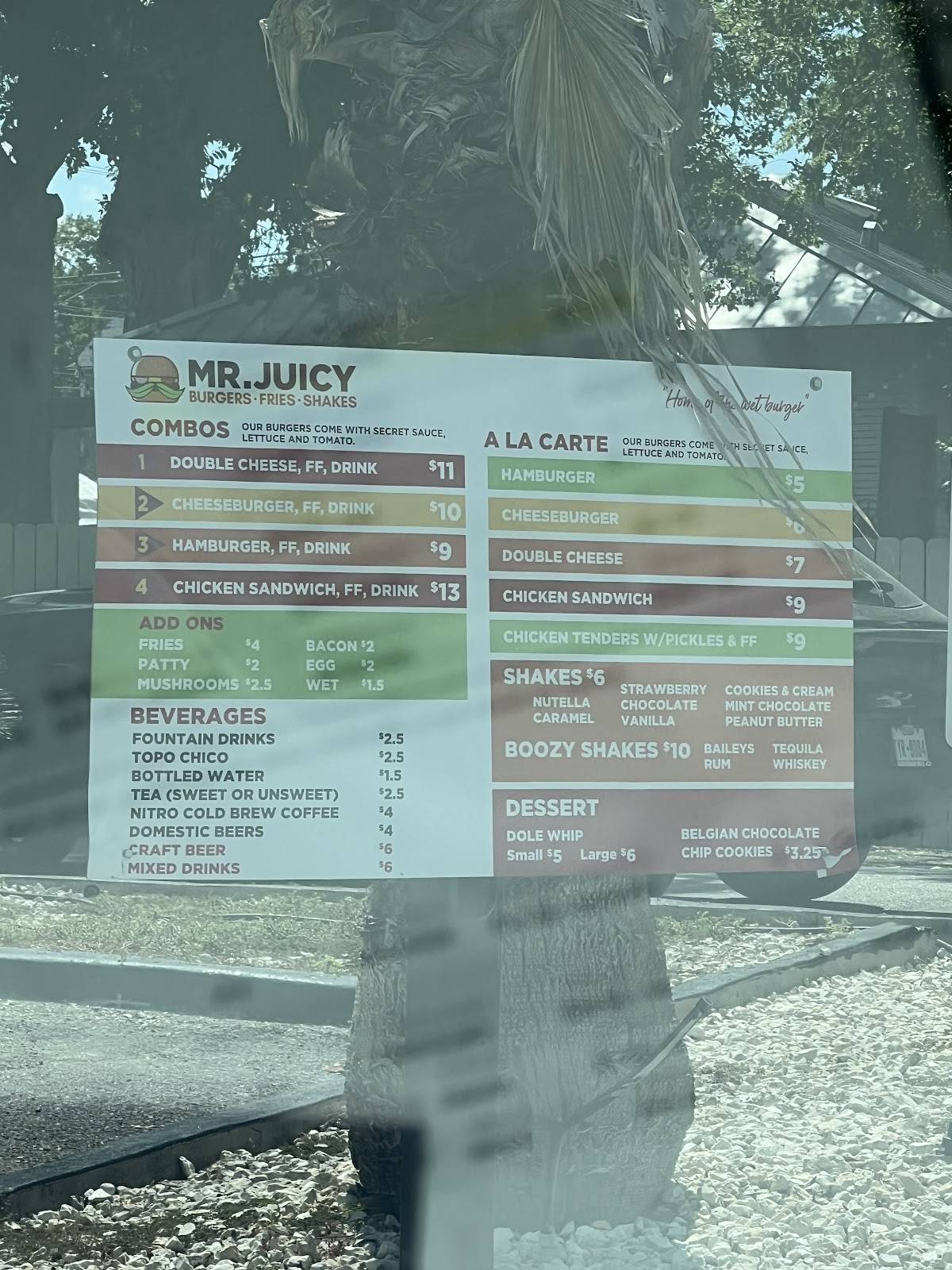 Menu at Mr Juicy restaurant, San Antonio, San Pedro Ave