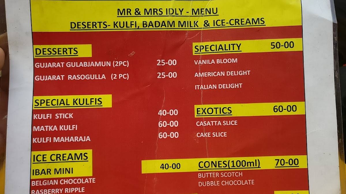 Menu at Mr and Mrs Idly South Indian Restaurant, Visakhapatnam