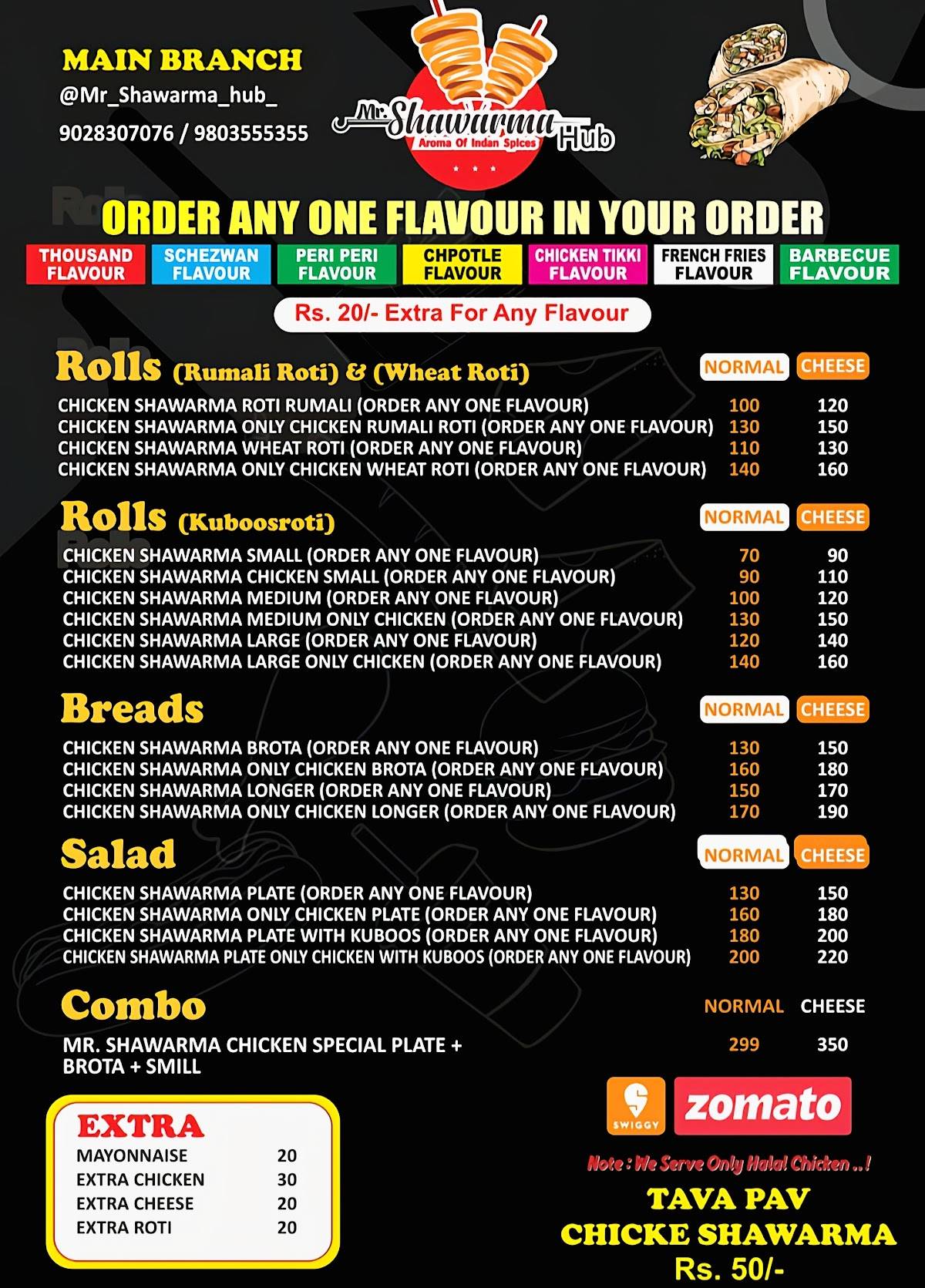 Menu at Mr shawarma hub branch number 1, Pune