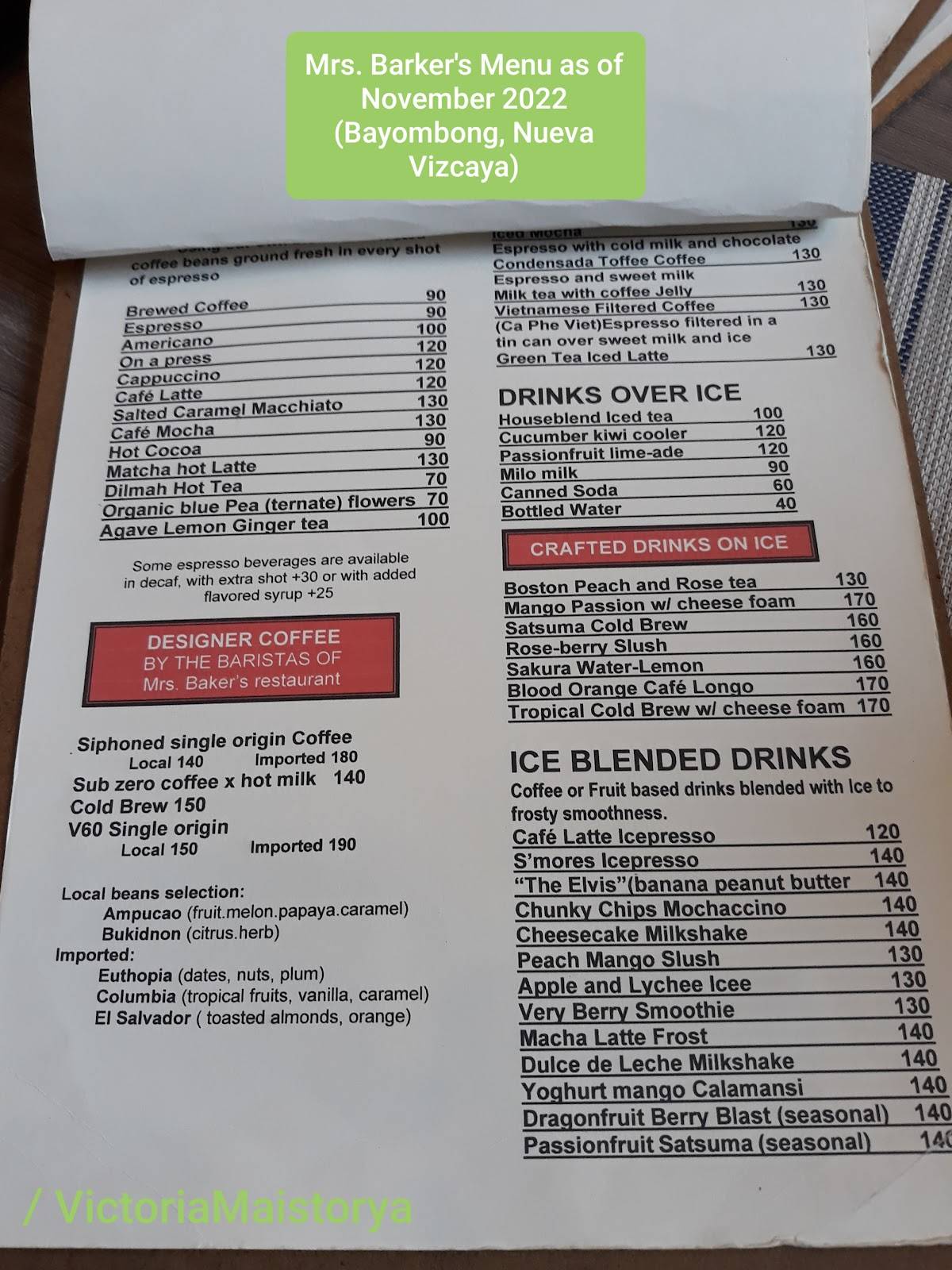 Menu at Mrs. Baker's Restaurant & Pastry Shop Vizcaya, Bayombong
