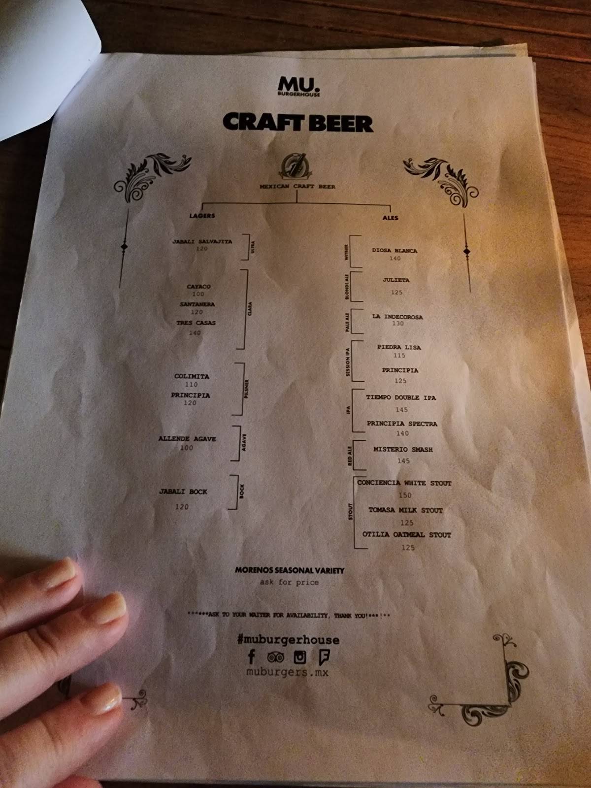 Carta del restaurante Mu. Burgerhouse Nader Hamburguesería en Cancún ...