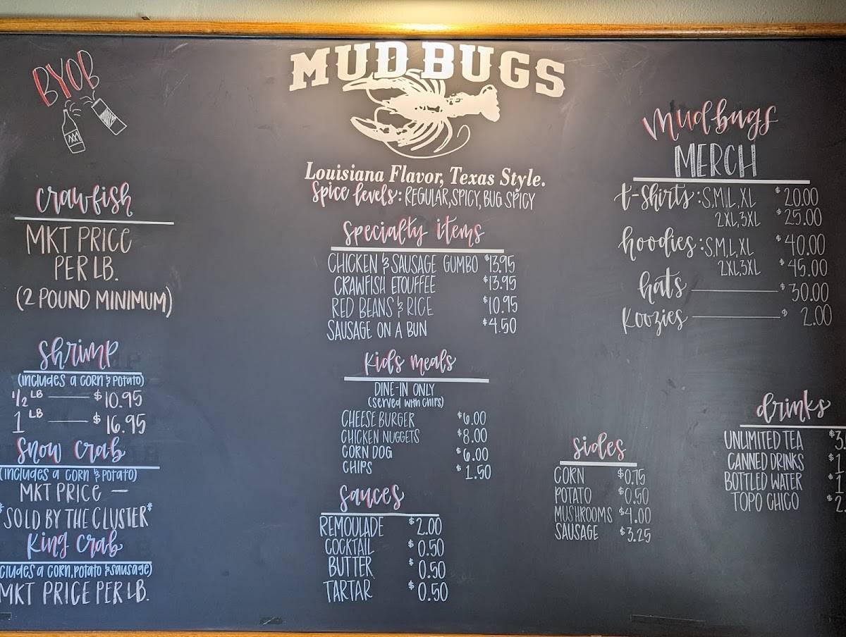 Menu at Mud Bugs restaurant, Splendora, 1st St