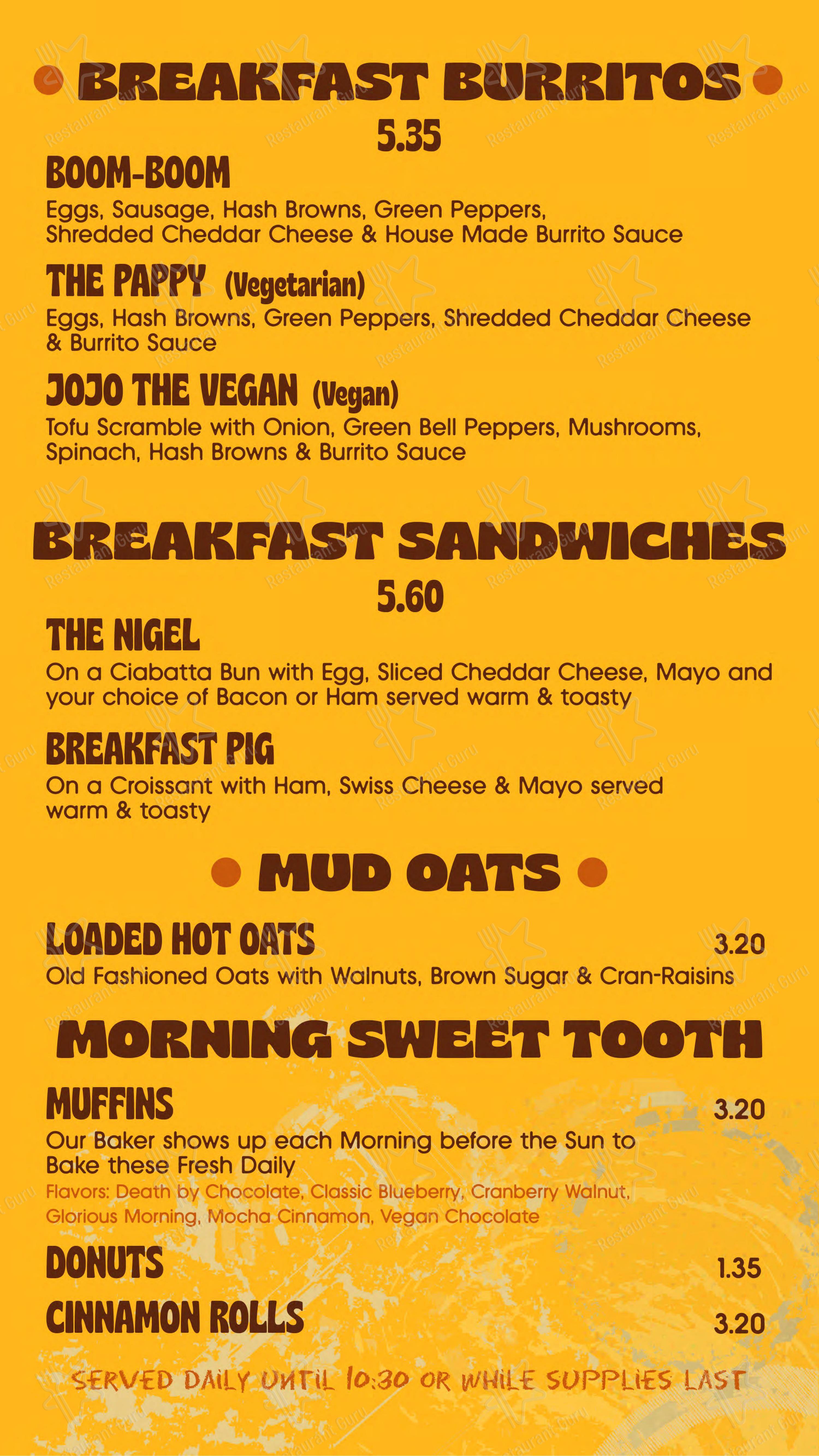 Menu at Mudhouse Coffee Springfield cafe, Springfield, 323 South Ave
