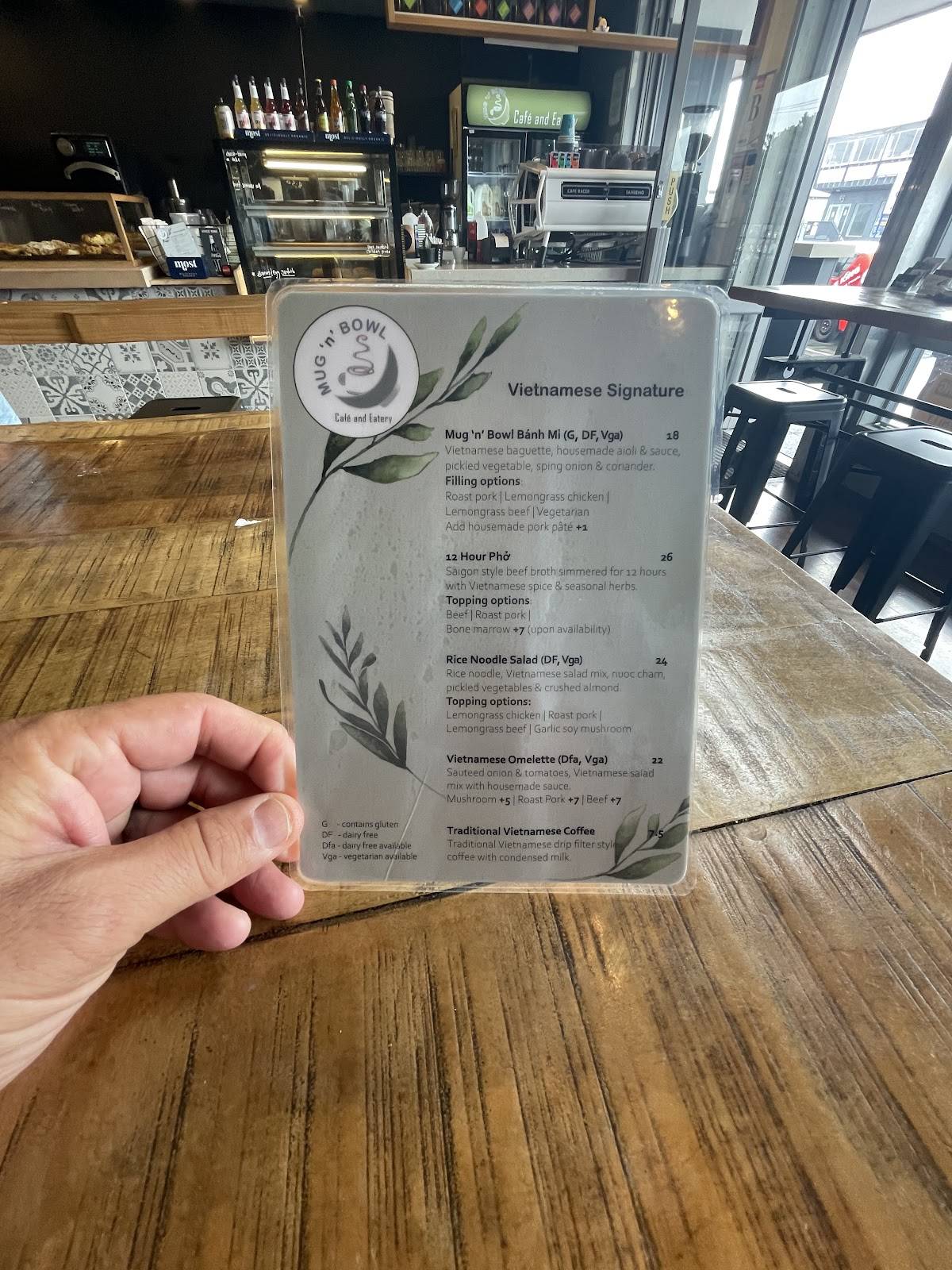 Menu at Mug 'n' Bowl Cafe & Eatery, Auckland