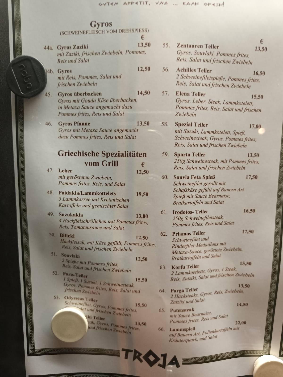 Speisekarte von Restaurant Troja, Mülheim an der Ruhr, Gracht 131
