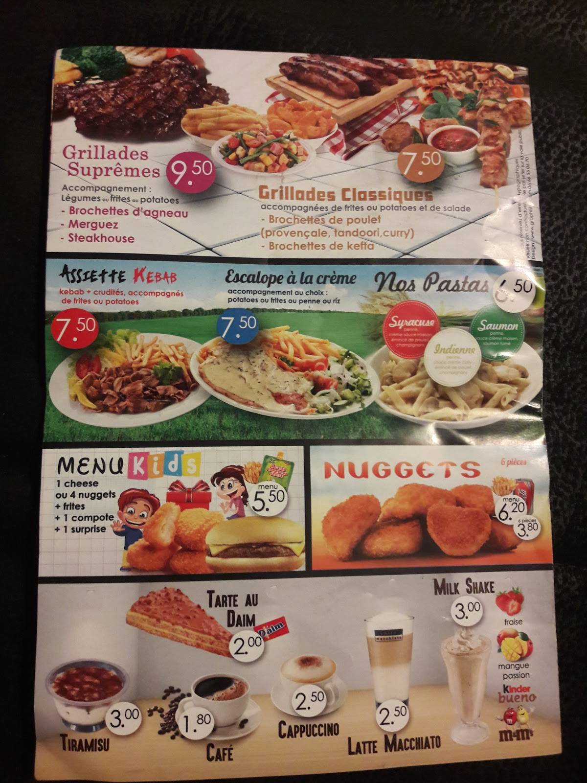 Menu au Smiley's restaurant, Mulhouse
