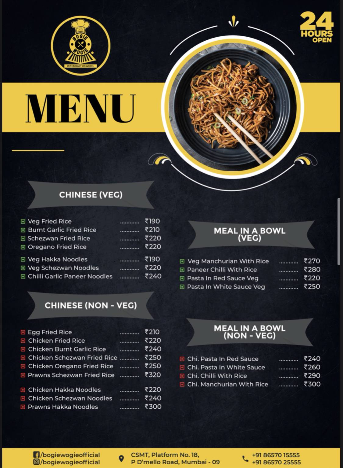 Menu at Bogie Wogie Restaurant On Wheels, Mumbai