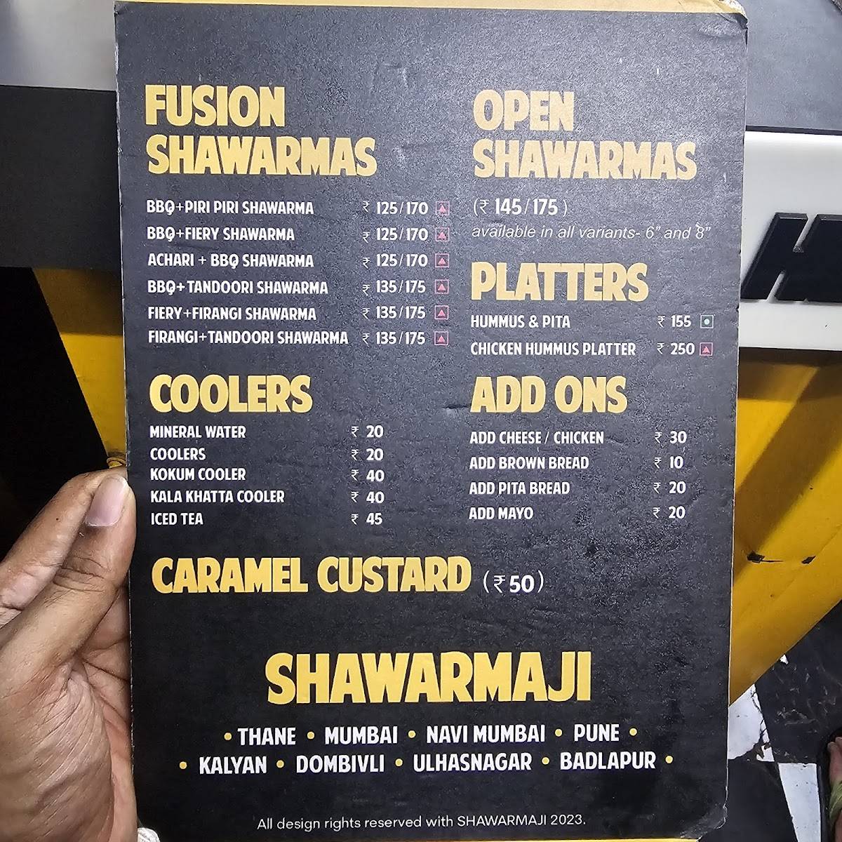 Menu at Shawarmaji Dadar, Mumbai