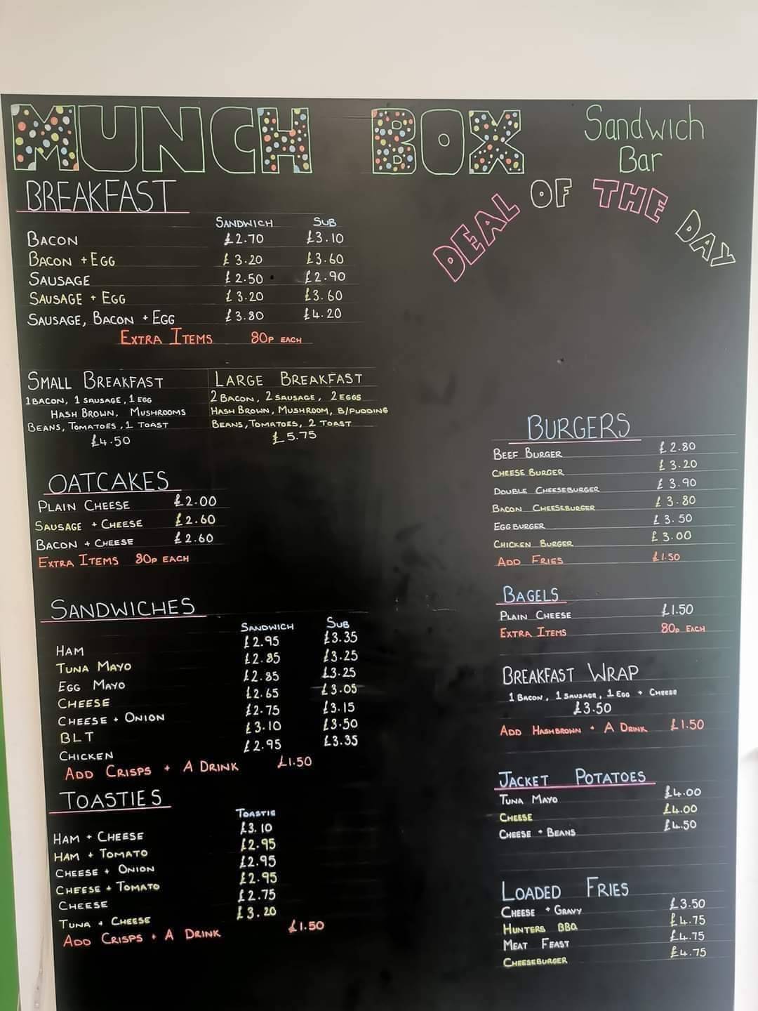 Menu at Munch Box Sandwich Bar, Crewe