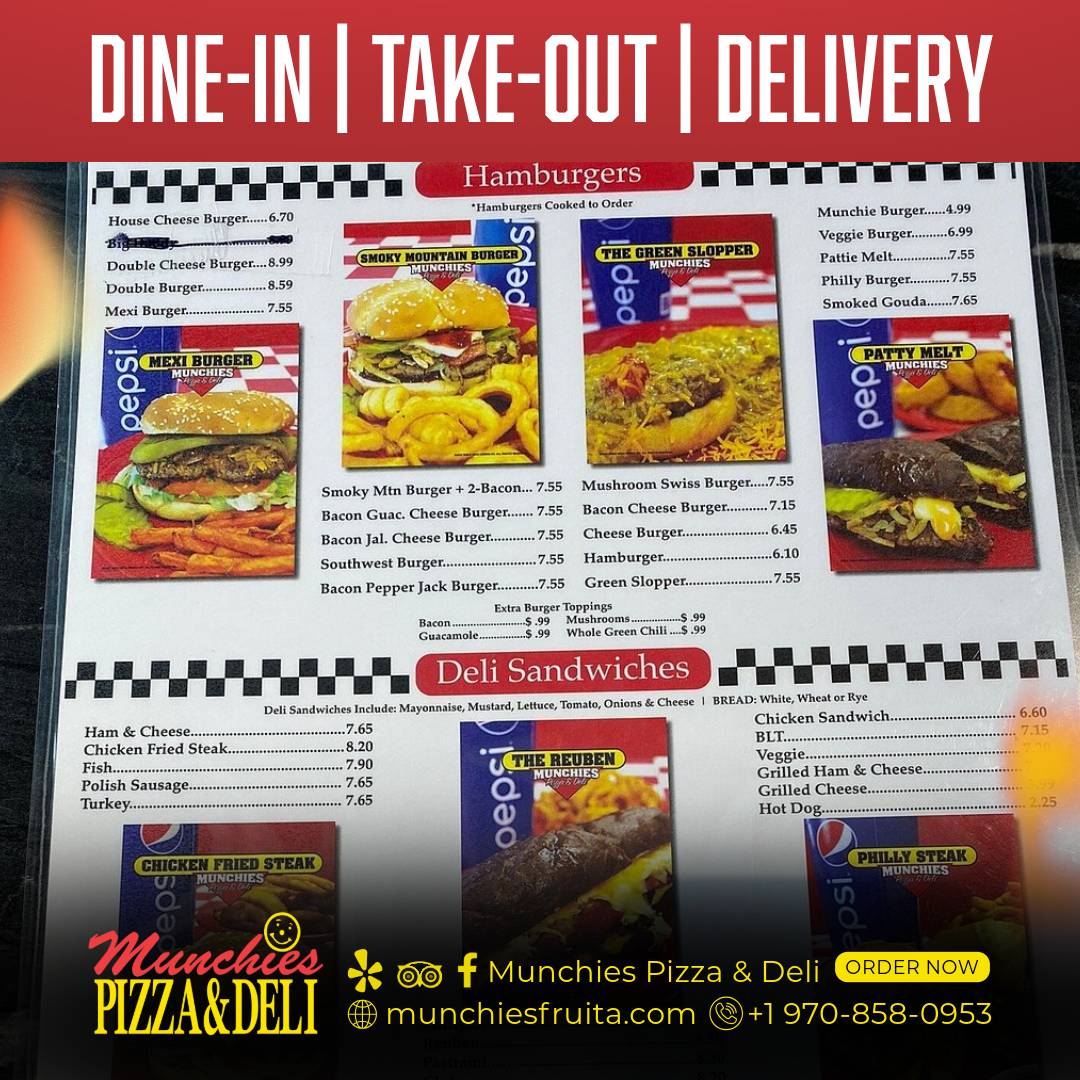 Menu at Munchies Pizza & Deli pizzeria, Fruita, 550 Kokopelli Dr