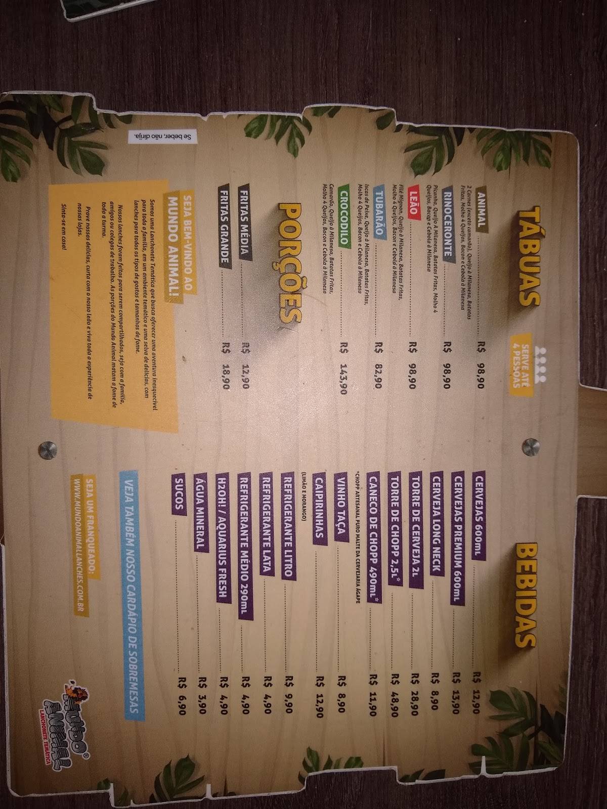 Menu em Mundo Animal Lanchonete Temática Canoas - Comidas e Bebidas pub ...