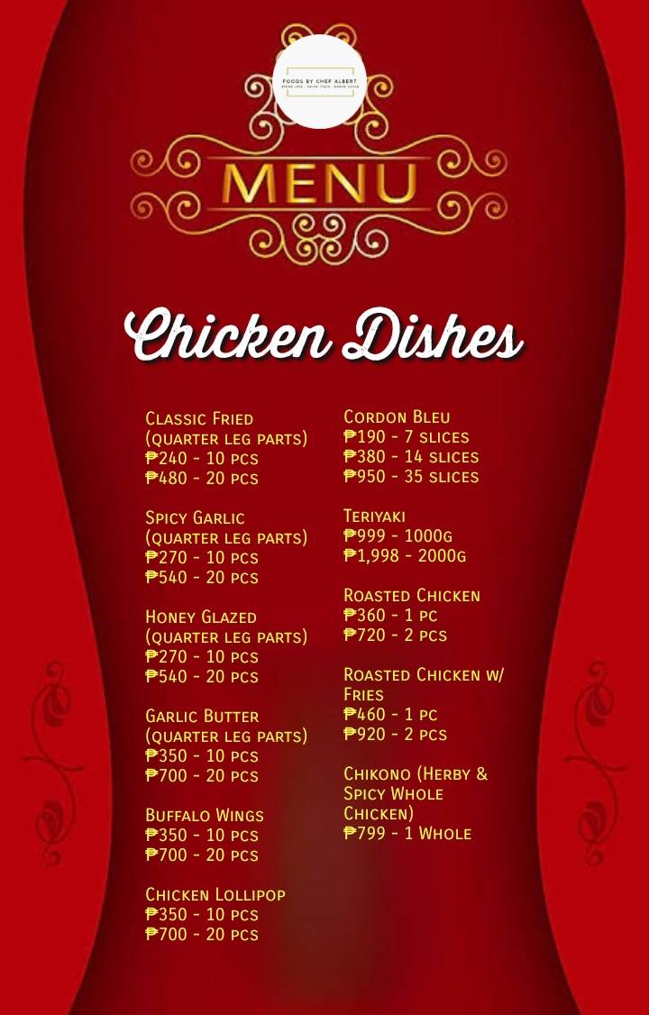 Menu at Chef Albert Food Delivery Services restaurant, Muntinlupa