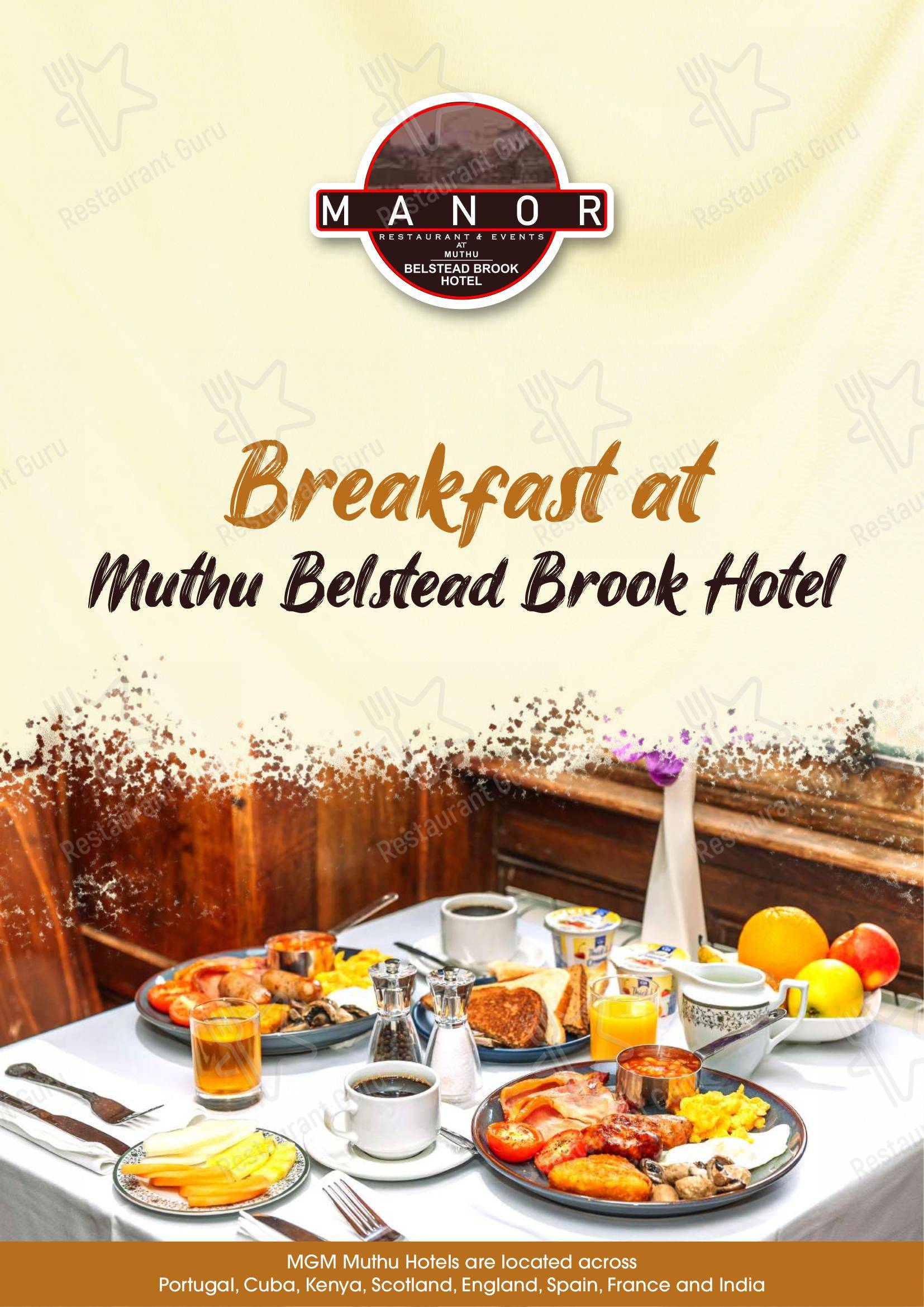 Menu at Muthu Belstead Brook Hotel restaurant, Ipswich