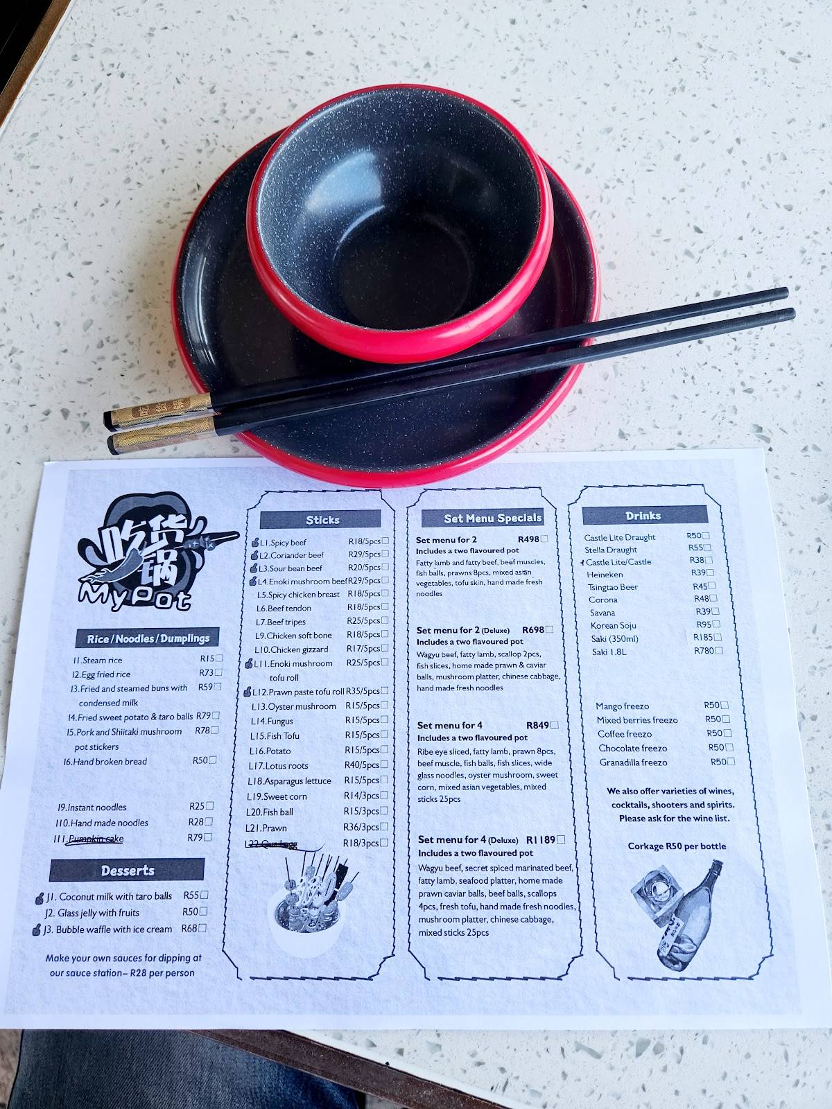 Menu at My Pot restaurant, Randburg