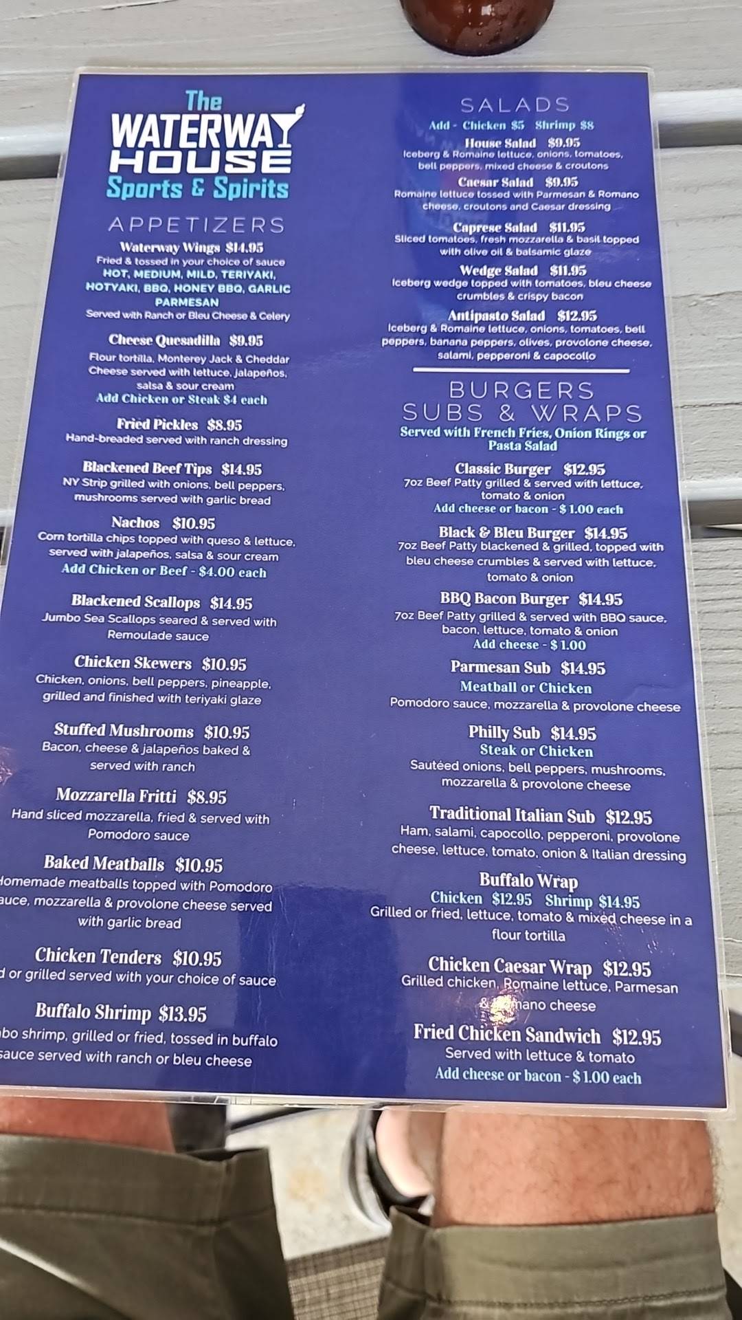 Menu at The Waterway House Sports and Spirits pub & bar, Myrtle Beach