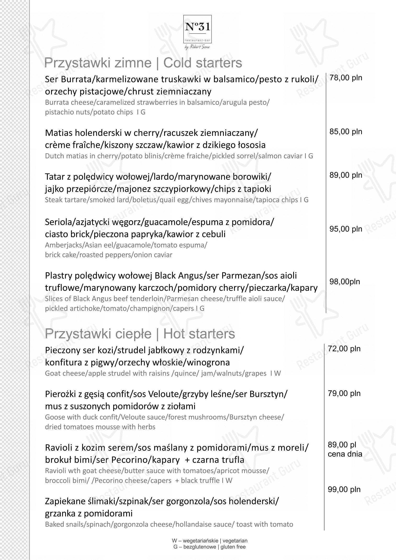 Menu at N31 Restaurant & Bar, Warsaw