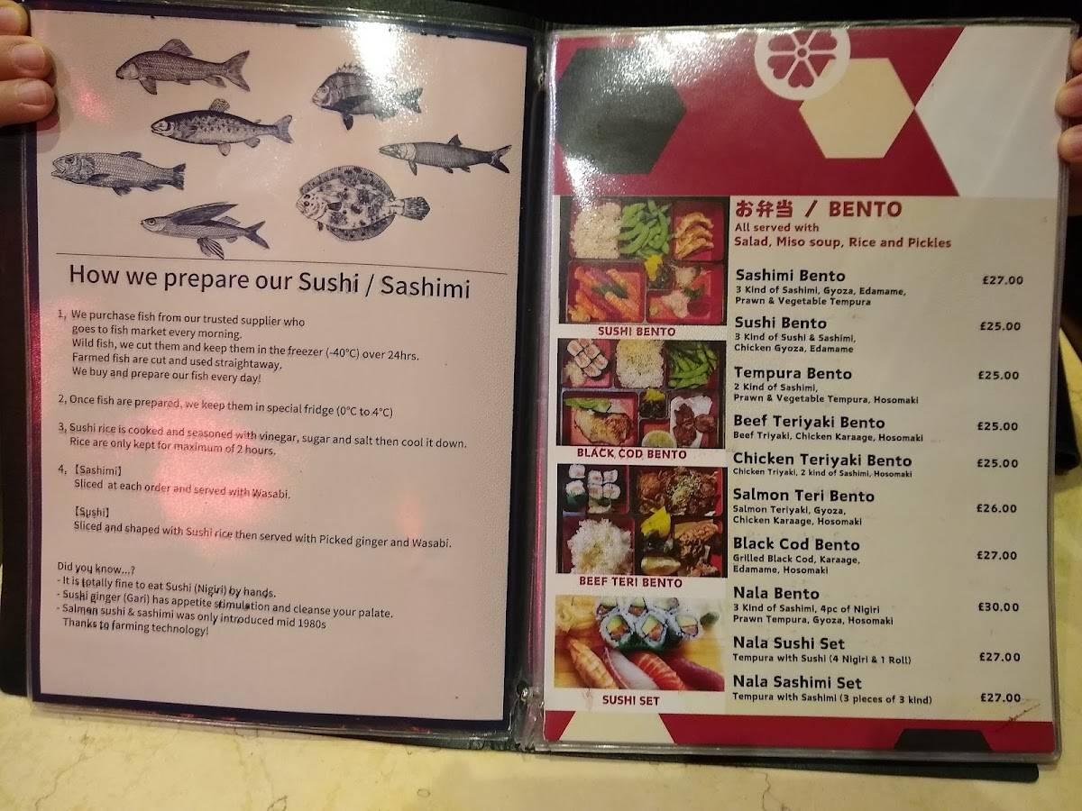 Menu at NALA Japanese Restaurant, London