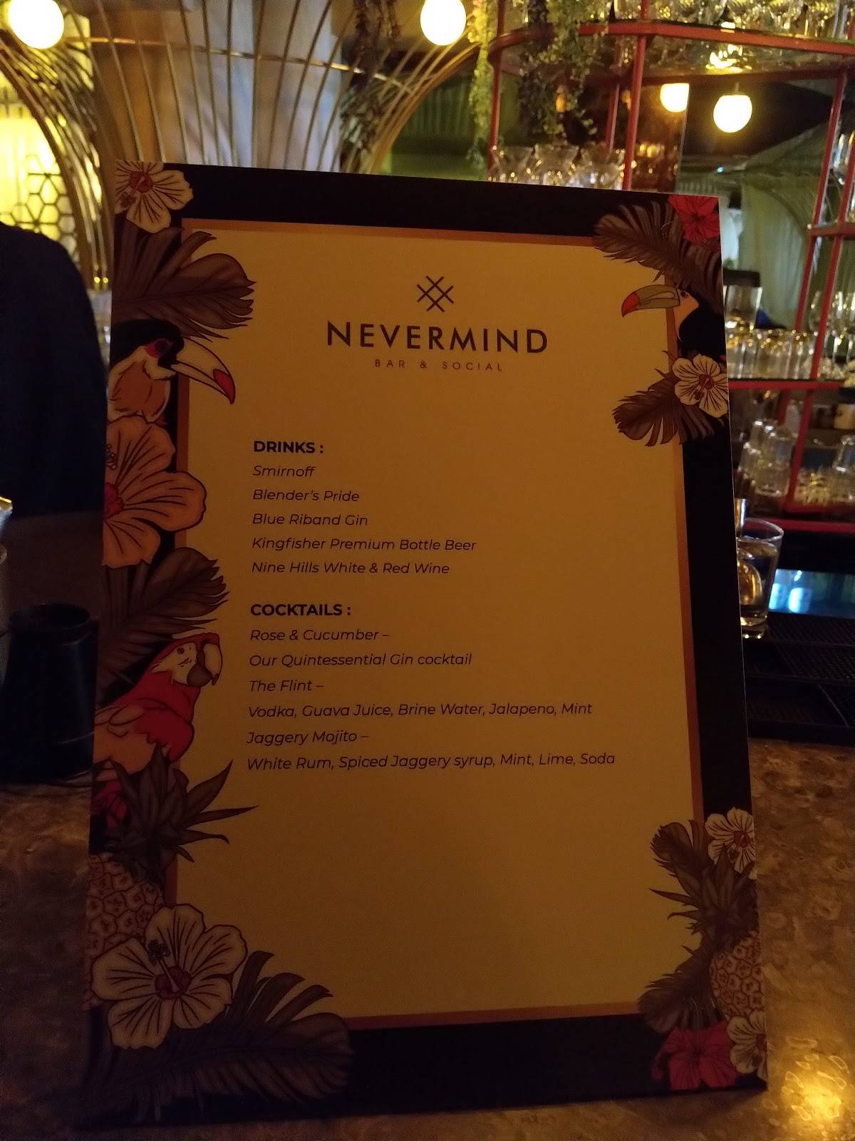 Menu at NEVERMIND - BAR & SOCIAL, Bengaluru