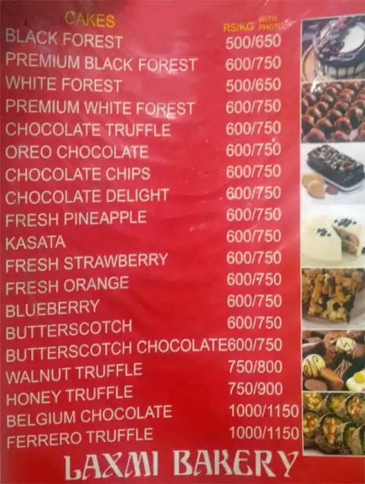 Menu at NEW LAXMI BAKERY BAKERY CAKE PLAZA, India