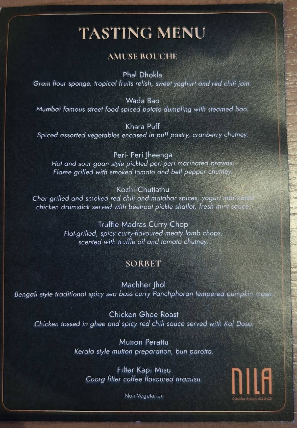 Carta del restaurante NILA Coastal Indian Cuisine, Bangkok