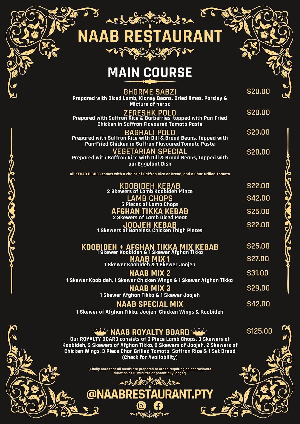 Menu at Naab Restaurant, Bedford