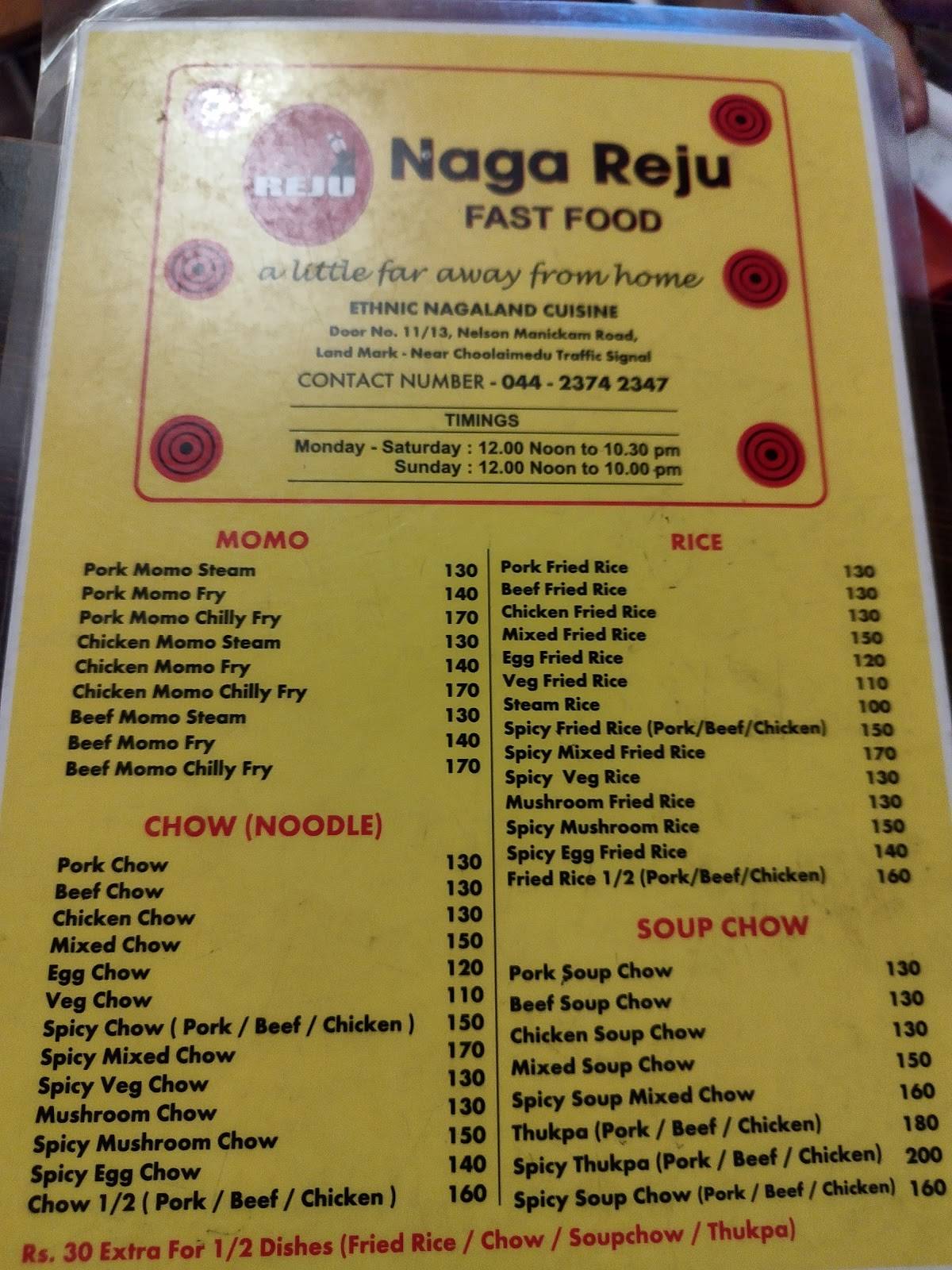 Menu at Naga Reju Fast Food, Chennai