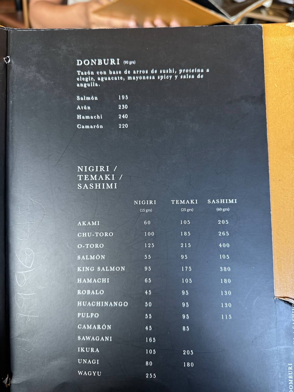 Carta del restaurante Nama Sushi Antea, Santiago del Querétaro
