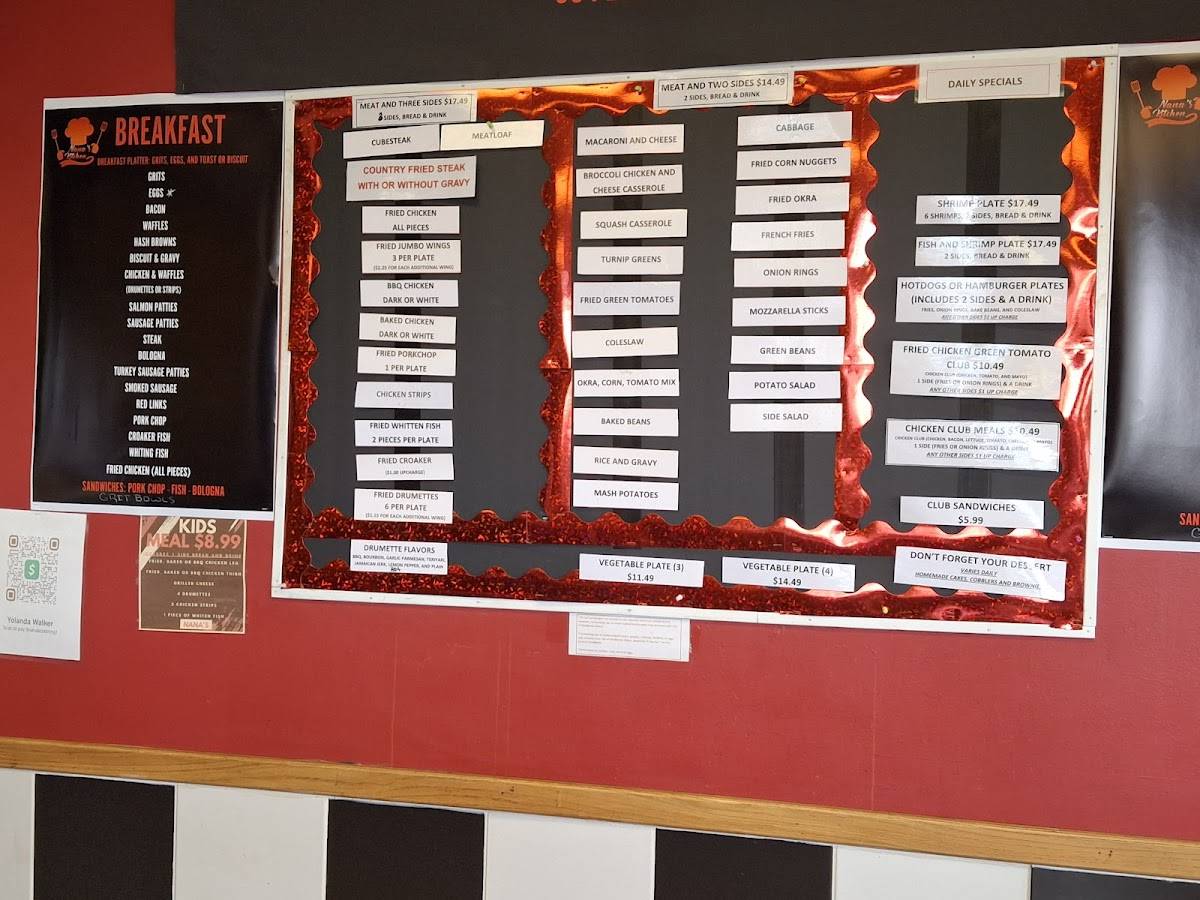Menu at Nana's Kitchen restaurant, Mauldin