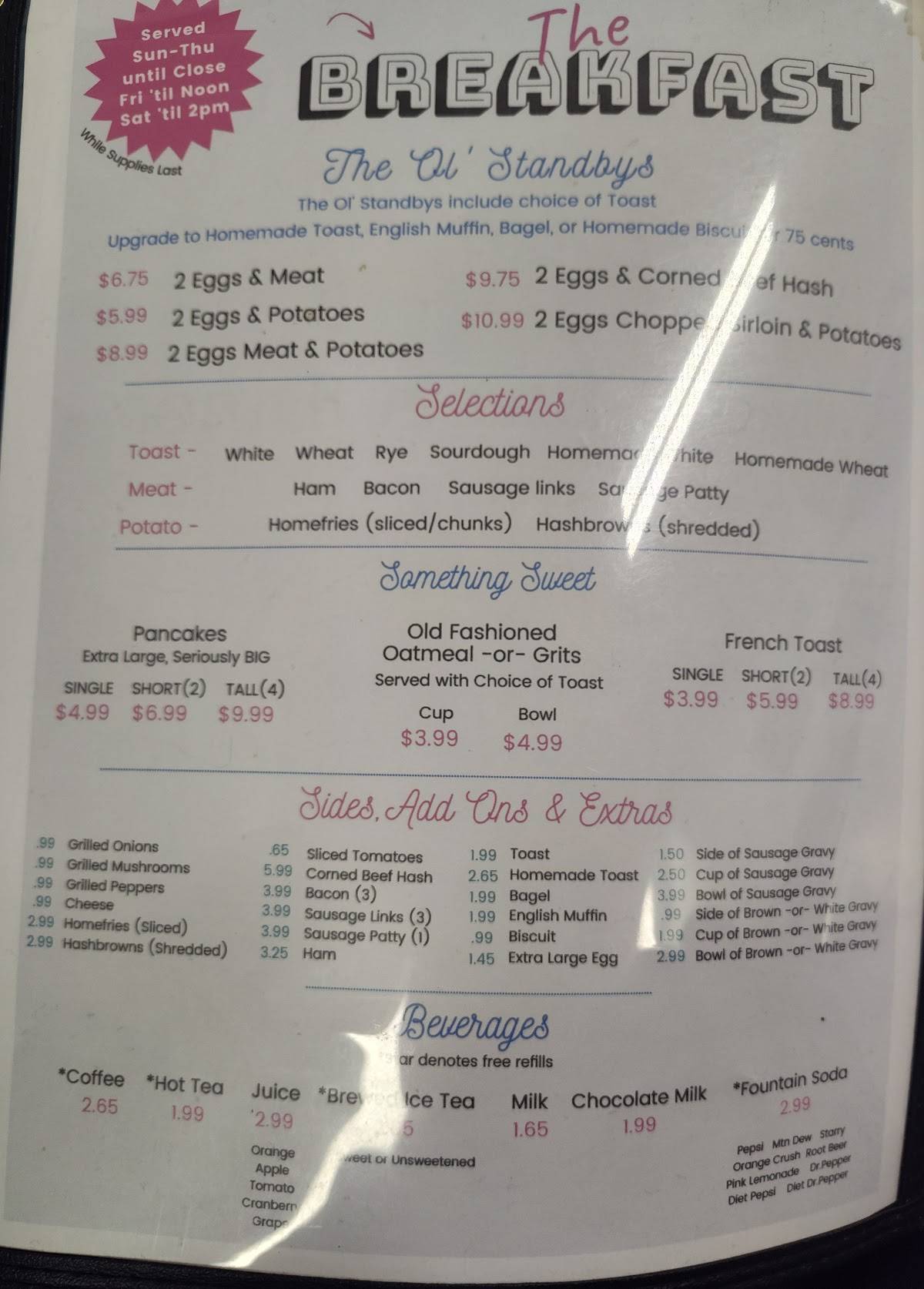 Menu at Nancy's Main Street Diner cafe, Grafton