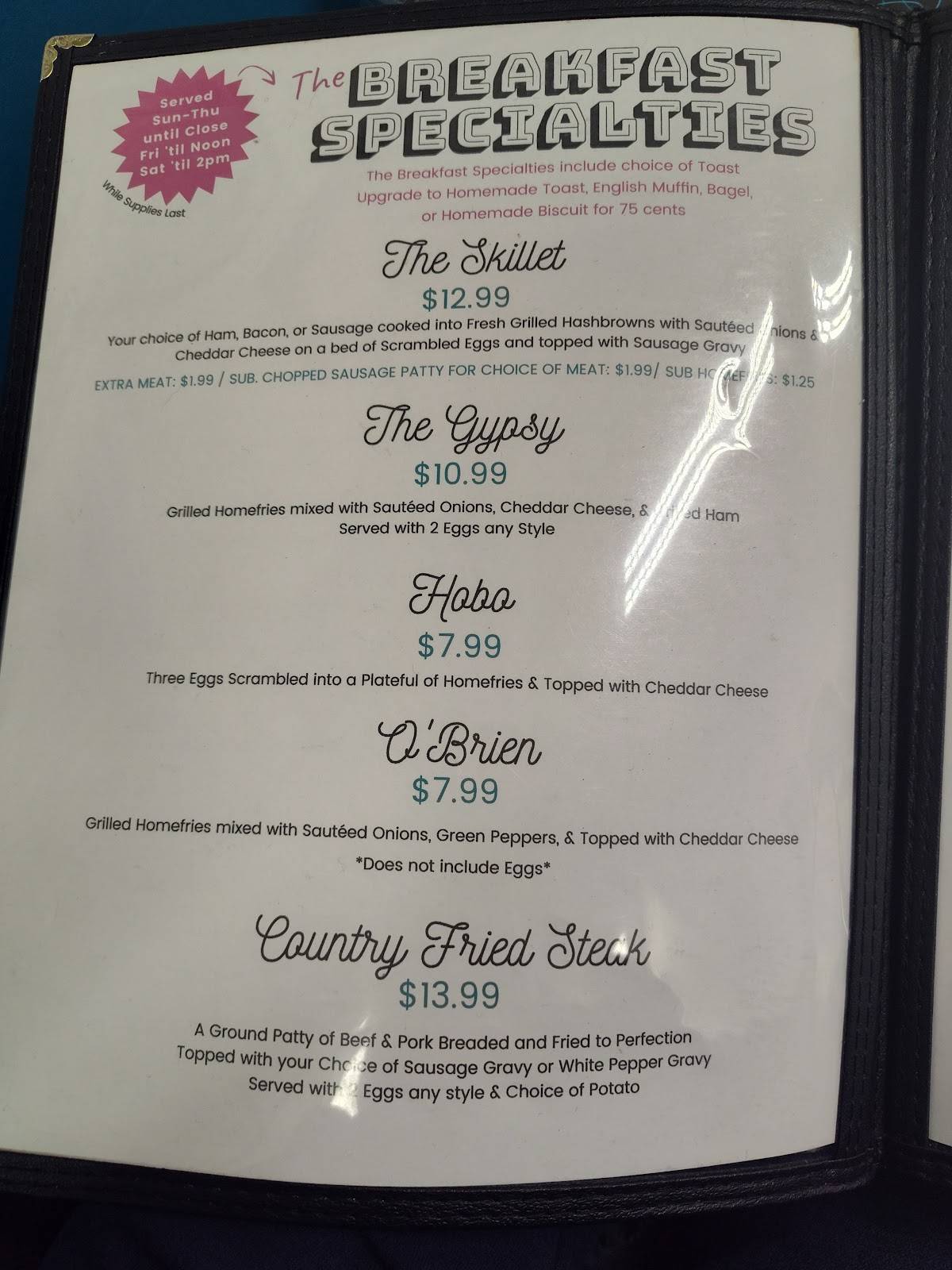 Menu at Nancy's Main Street Diner cafe, Grafton