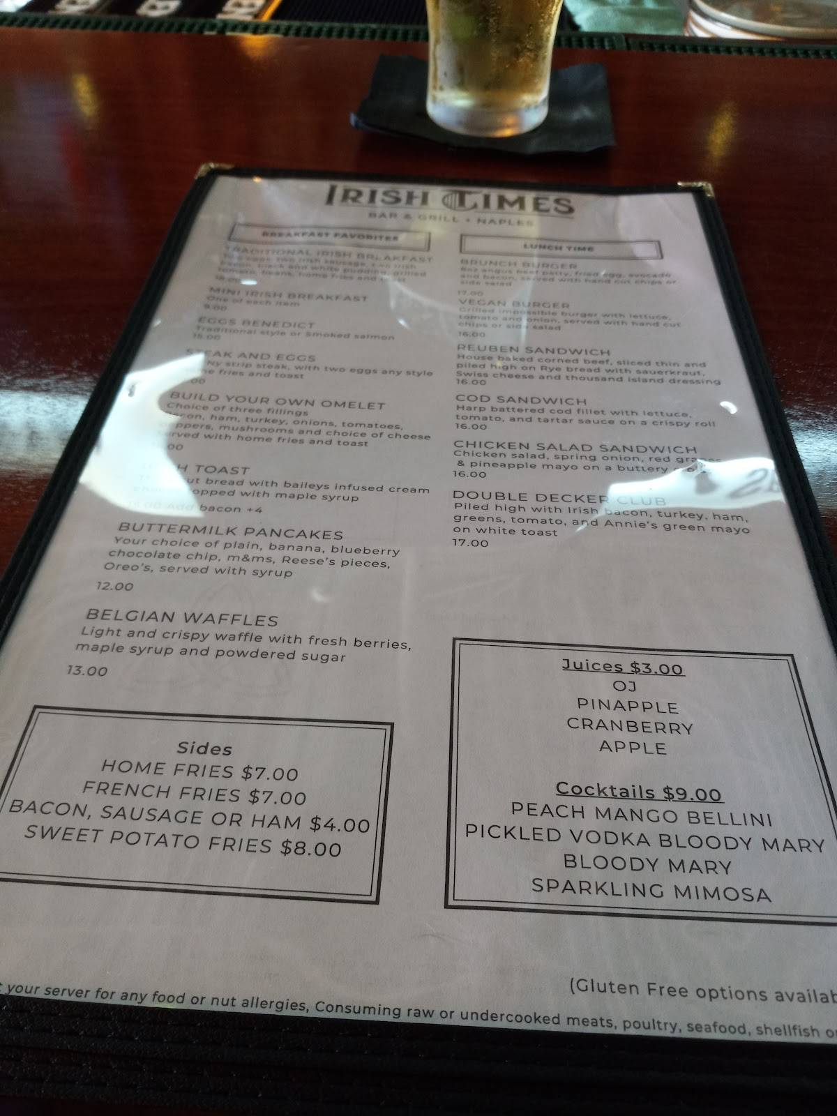 Menu at Irish Times Bar & Grill Naples, Naples