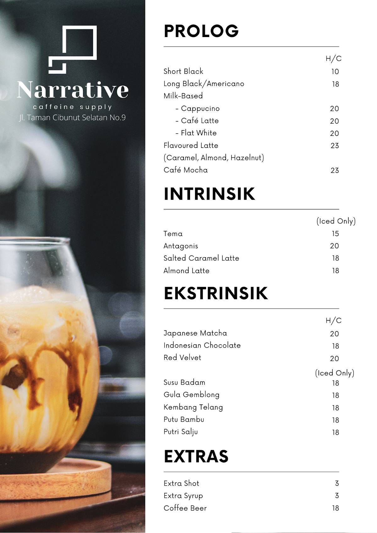 Menu at Narrative Caffeine Supply, Bandung