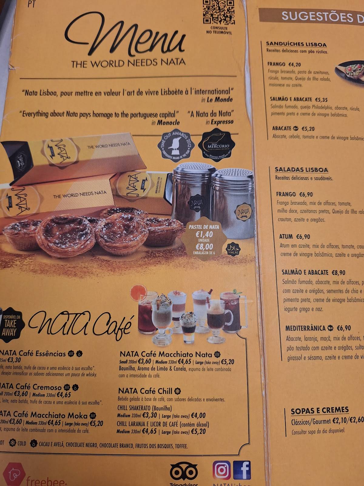 Menu em Nata Lisboa - Braga Parque - Pastel de Nata cafeteria, Braga