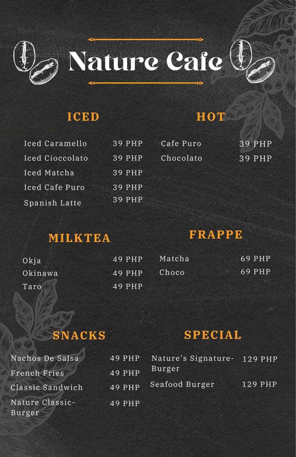 Menu at Nature Cafe, Bogo City