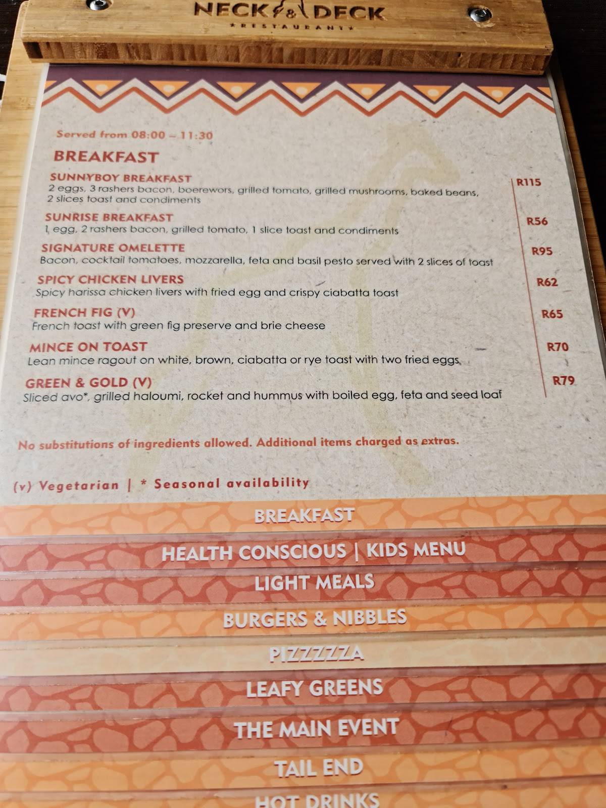 Menu at Neck & Deck Restaurant, Krugersdorp
