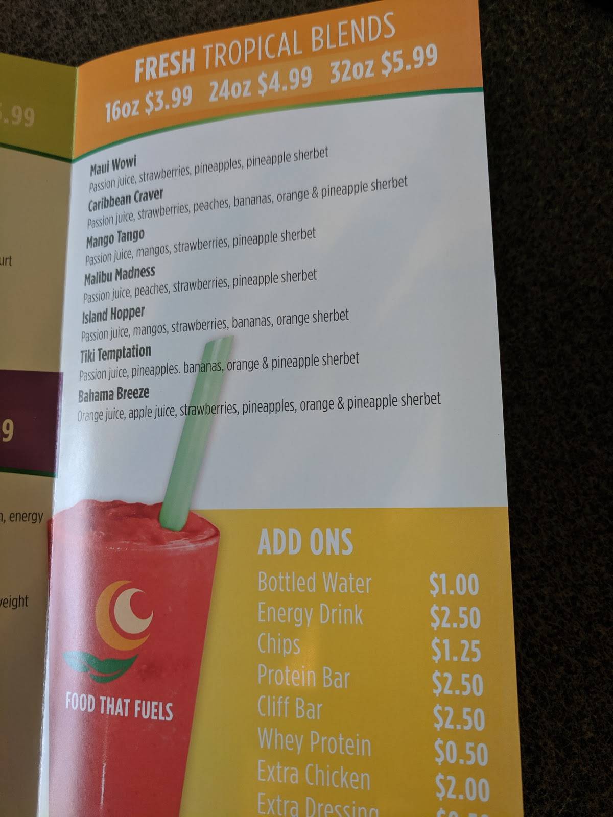 Menu at Nectar Smoothie Cafe, Green