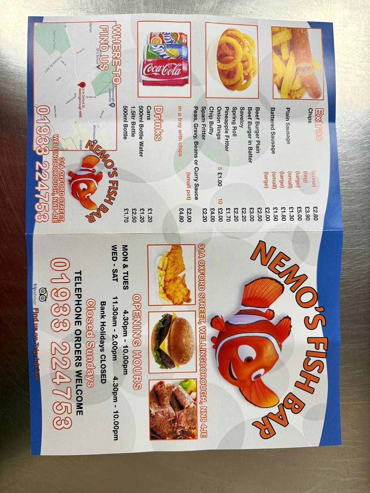 Menu at Nemo's Fish Bar, Wellingborough