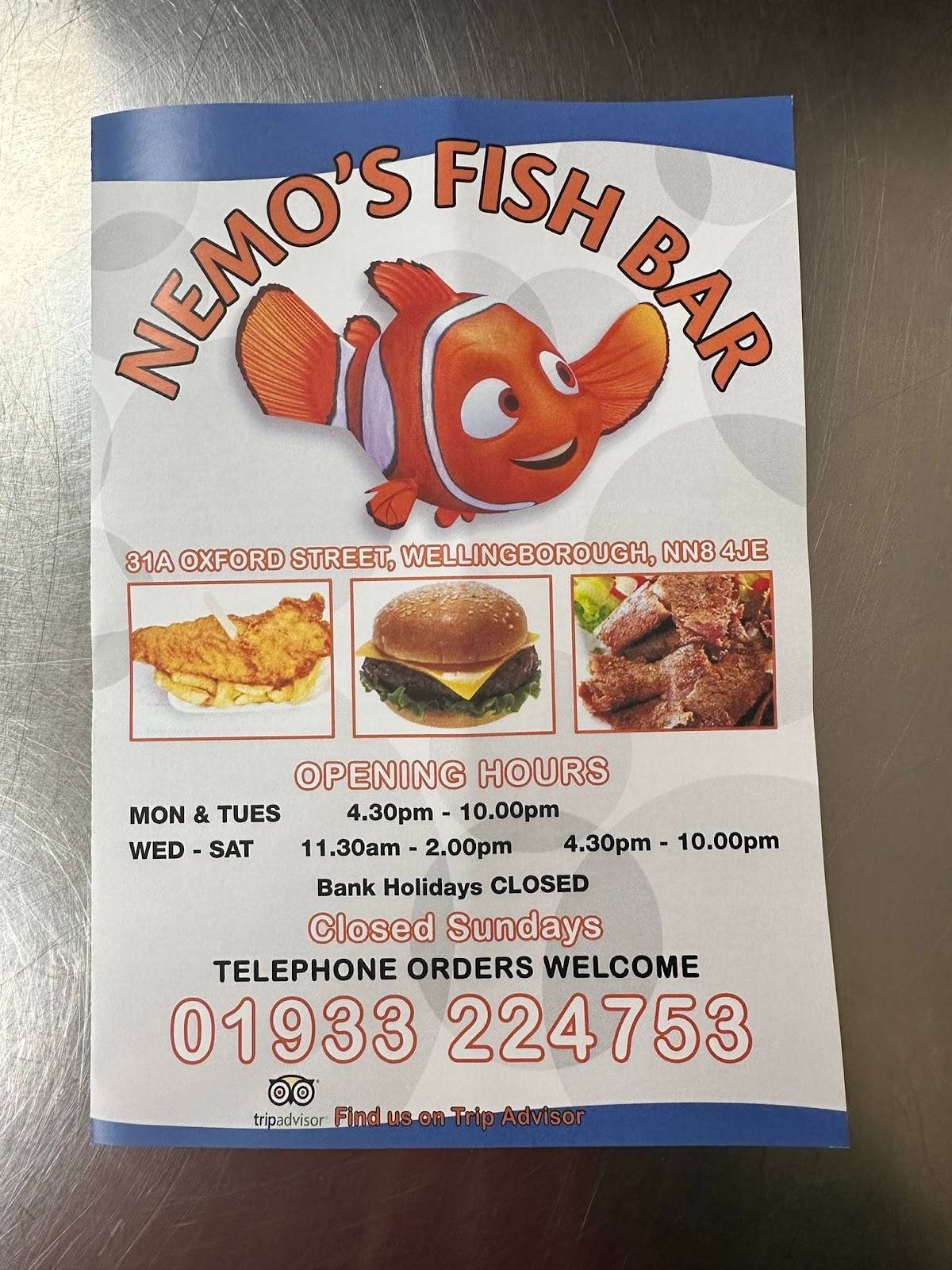 Carta de Nemo's Fish Bar, Wellingborough