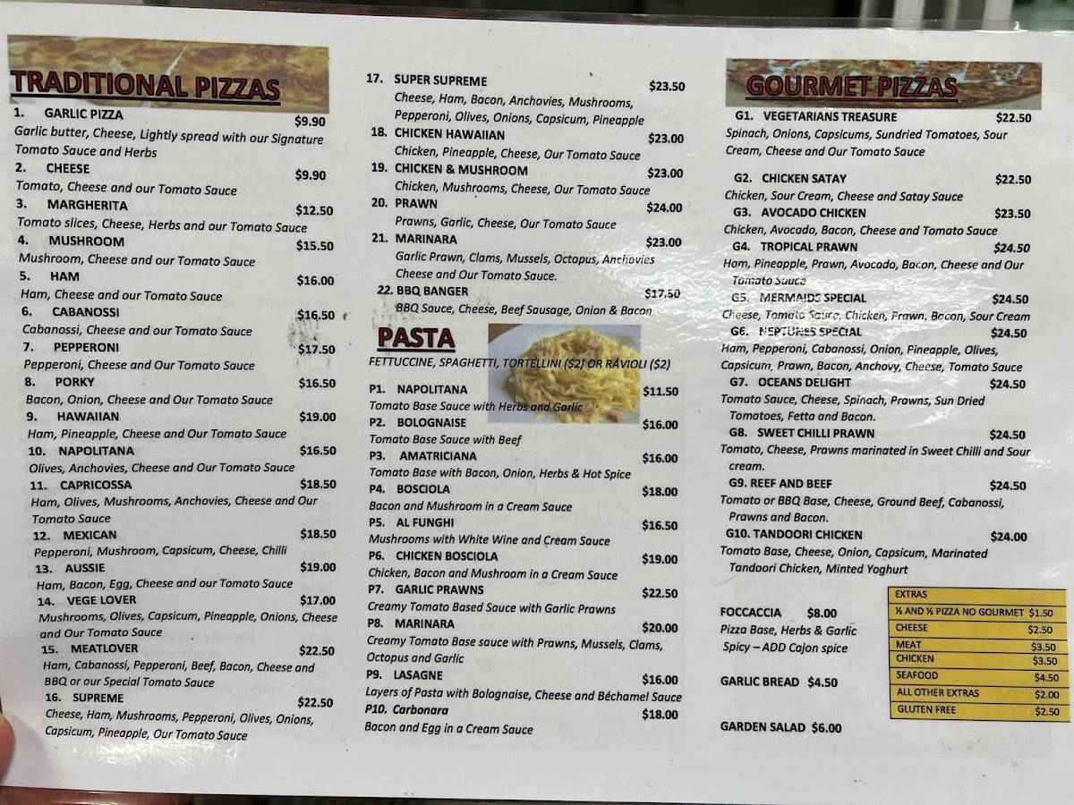 Menu at Neptune Pizza pizzeria, Oxenford