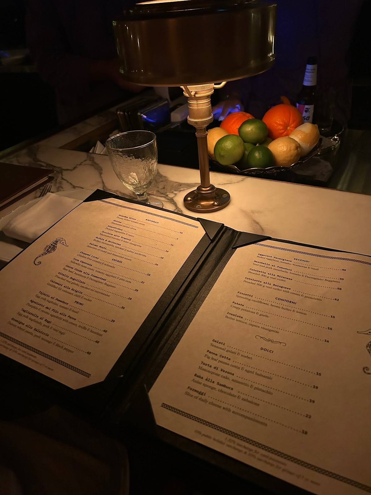 Menu at Neptune's Grotto restaurant, Sydney