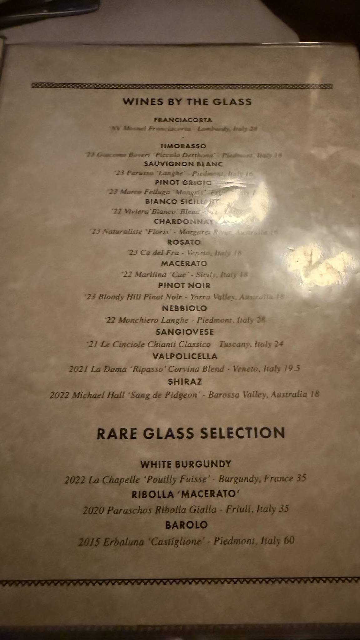 Menu at Neptune's Grotto restaurant, Sydney