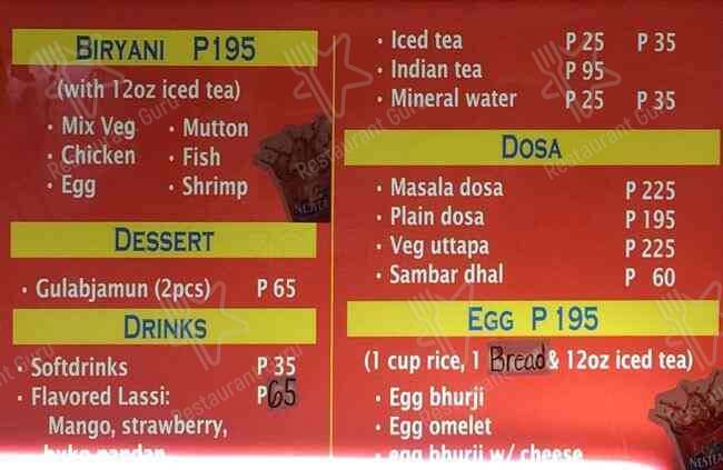 Menu at New Bombay restaurant, Makati, G/F Glorietta 3 Ayala Center