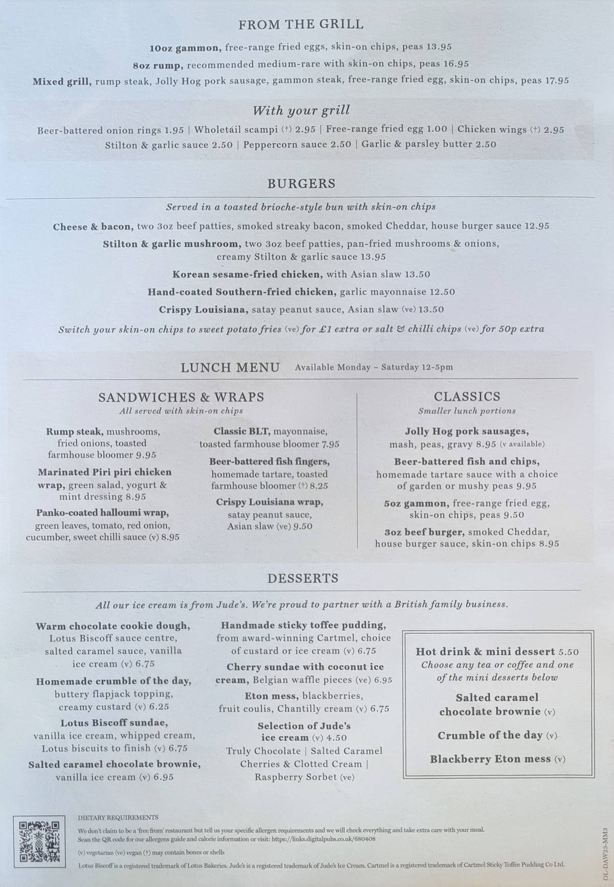 Menu at New Chimneys pub & bar, Ashford, Loudon Way