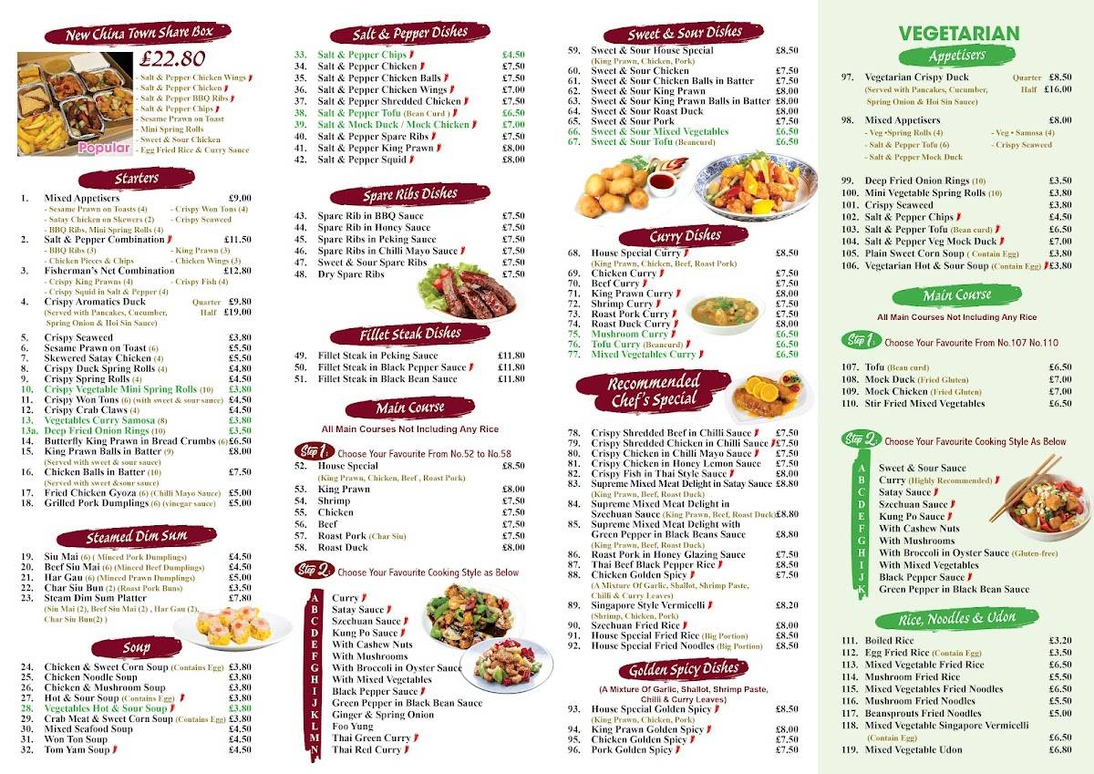 Menu at New ChinaTown restaurant, Leicester