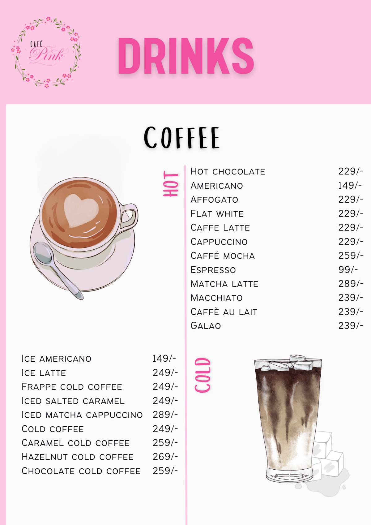 Menu at Cafe Pink Hauz Khas Village, New Delhi