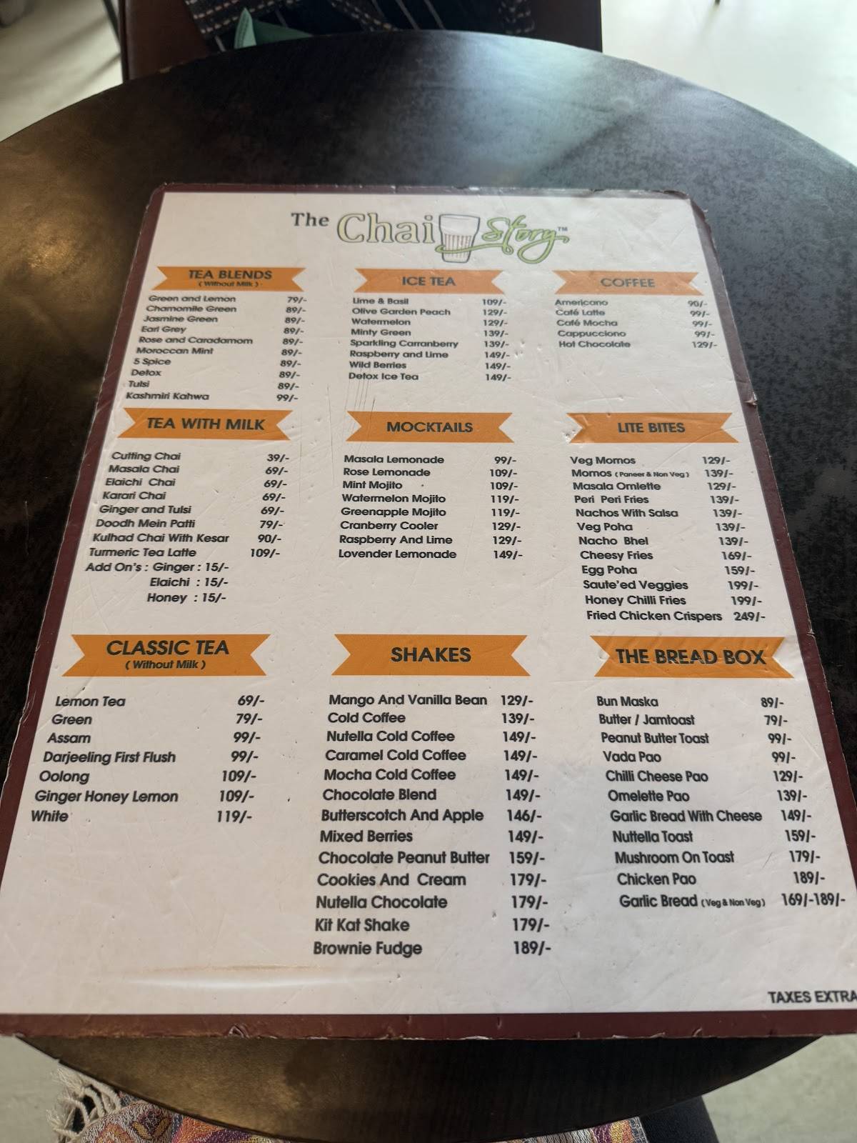 Menu at The Chai Story, New Delhi, J6M9+R77