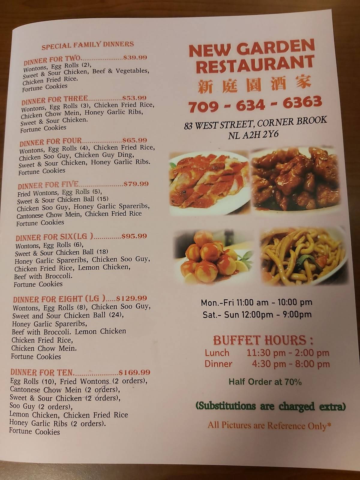 Menu at New Garden Restaurant, Corner Brook